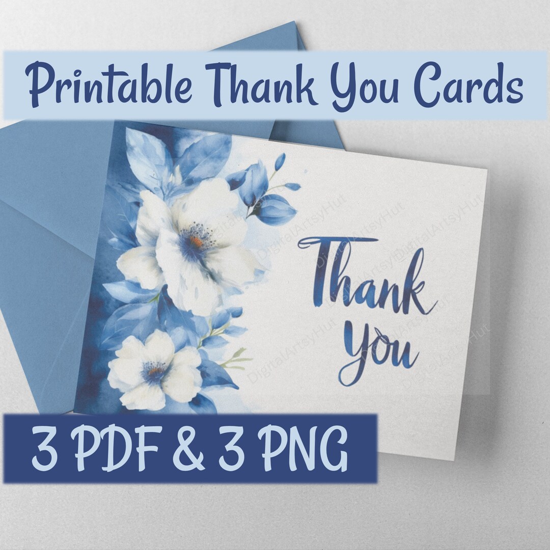 Floral Thank You Card Printable. Watercolor Thank You Note. Print at ...