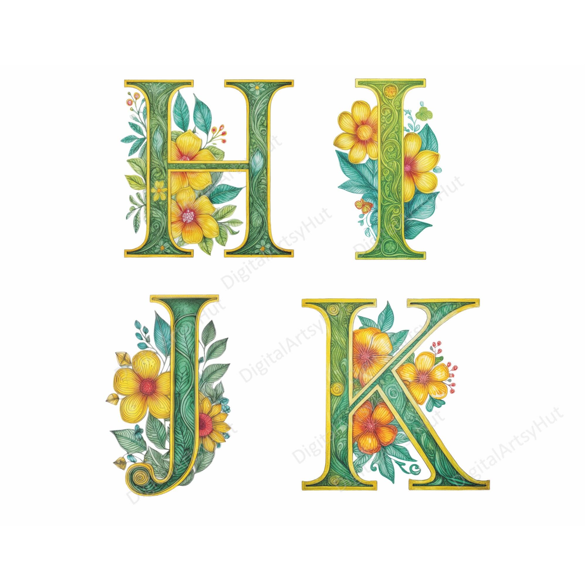 Floral Alphabet Clipart Bundle: Decorative PNG Letters (digital ...