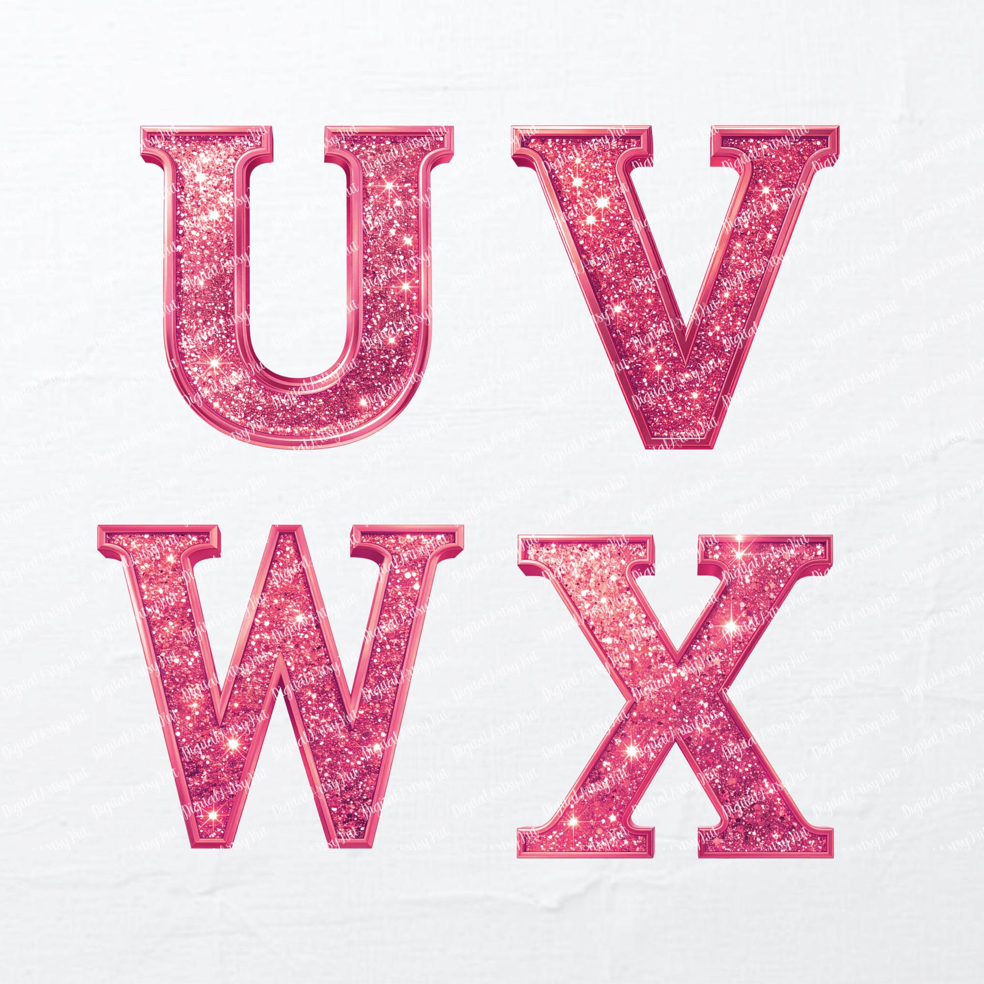 Pink Glitter Alphabet Clipart: PNG Letters for Sublimation (digital ...
