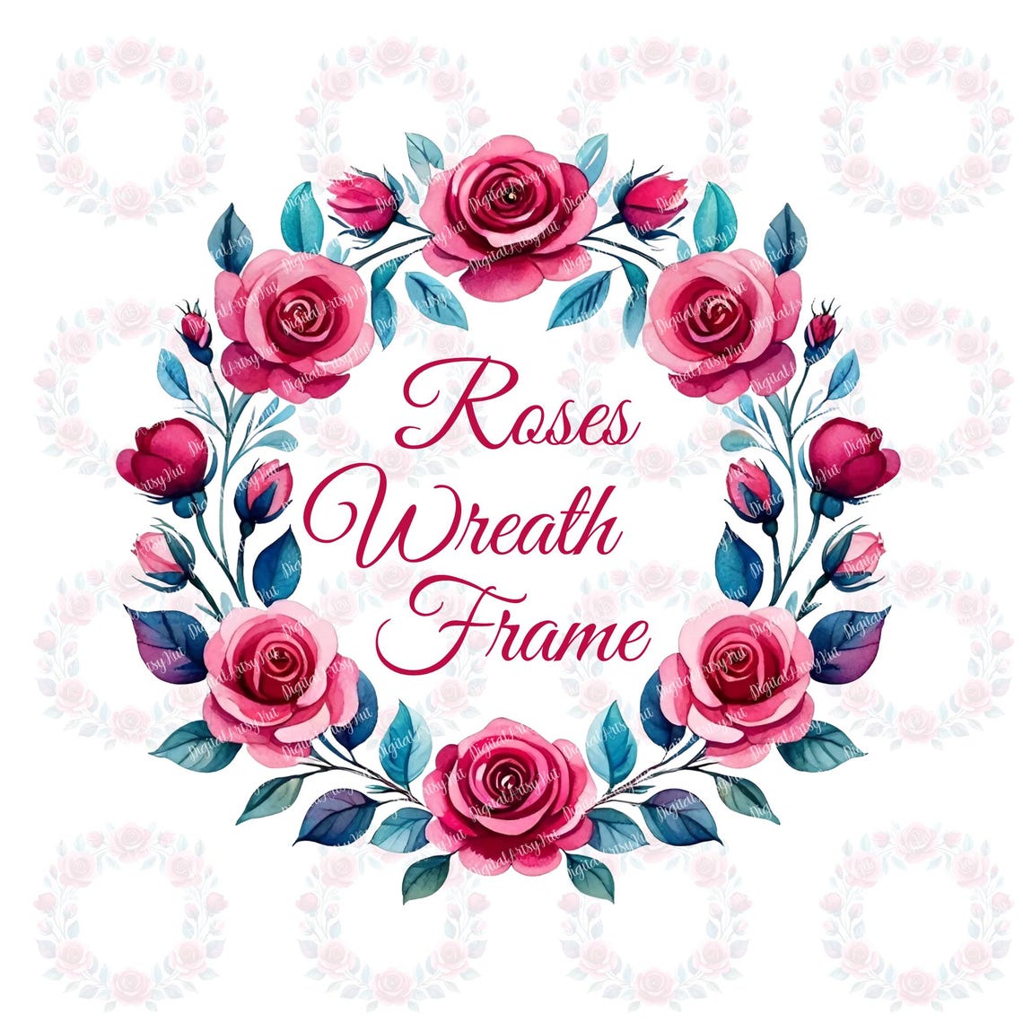 Red Roses Border PNG & Frame Clipart. Red Roses Wreath, Watercolor ...