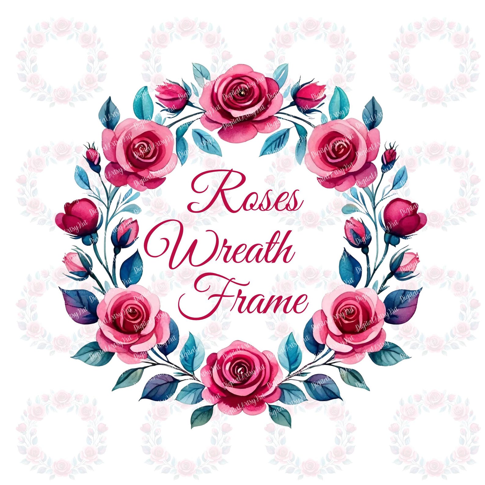 Red Roses Border PNG & Frame Clipart. Red Roses Wreath, Watercolor ...