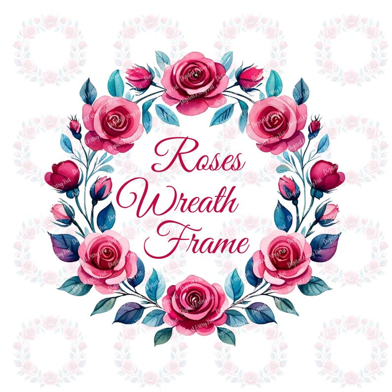 Red Roses Border PNG & Frame Clipart. Red Roses Wreath, Watercolor ...