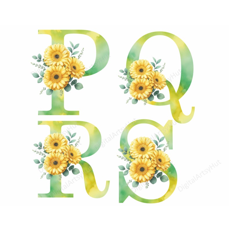 Watercolor Floral Alphabet PNG Bundle: Decorative Letters (digital ...