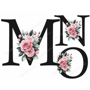 Floral Letter Alphabet Clipart Bundle With Pink Watercolor Roses ...