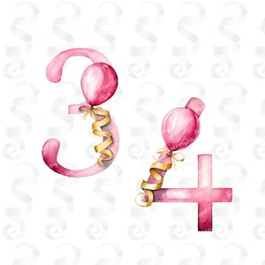 Watercolor Balloon Numbers Clipart: Birthday Anniversary PNG (digital ...