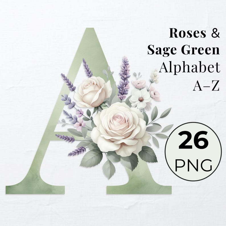Watercolor Alphabet Bundle Sage Green Floral Decorative Letters. Floral ...