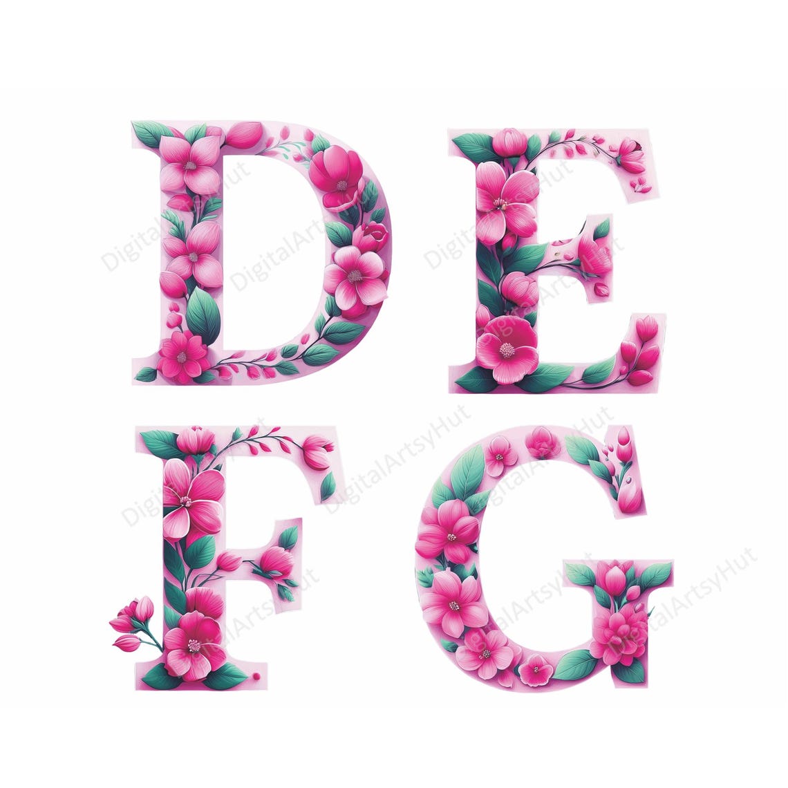 Floral Alphabet PNG Bundle. Watercolor Pink Floral Letters Decorative ...