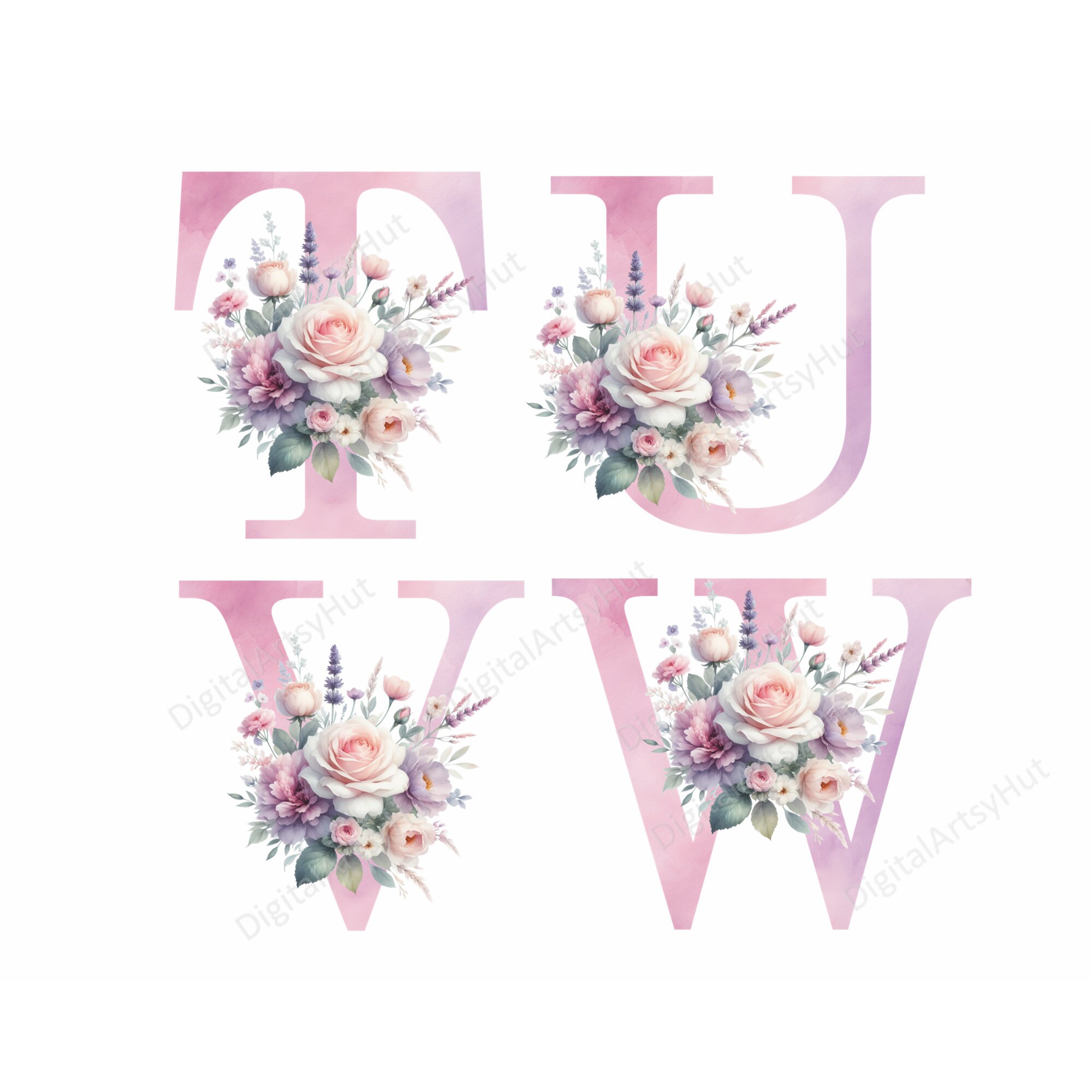 Watercolor Letter Alphabet Bundle Floral Letters DIY Digital Graphics ...