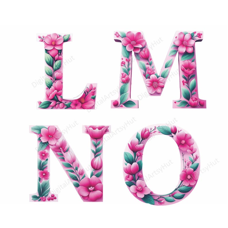 Floral Alphabet PNG Bundle. Watercolor Pink Floral Letters Decorative ...