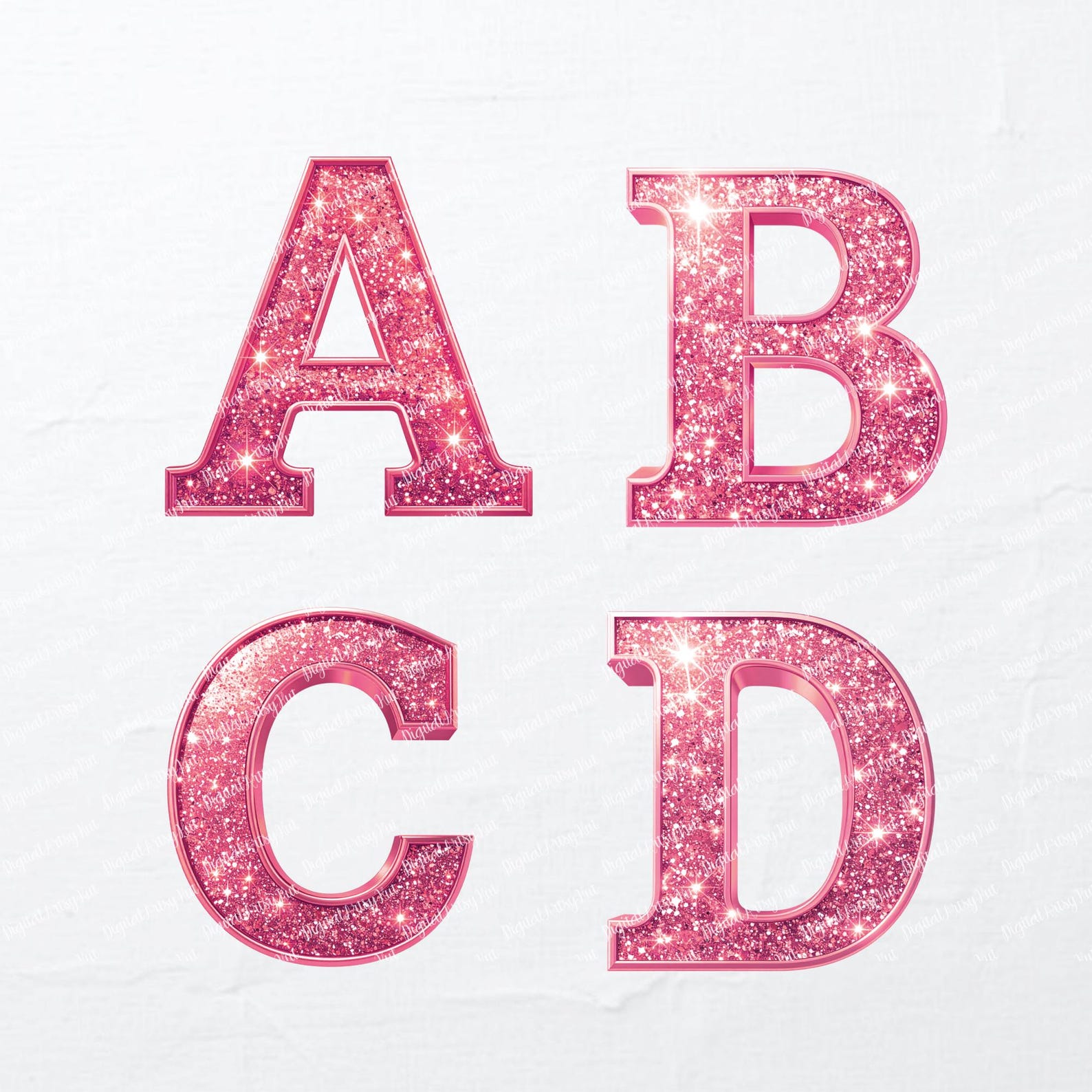 Pink Glitter Alphabet Clipart: PNG Letters for Sublimation (digital ...