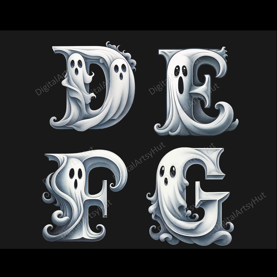 Ghost Halloween Alphabet PNG — A–Z Spooky Uppercase Letters for ...