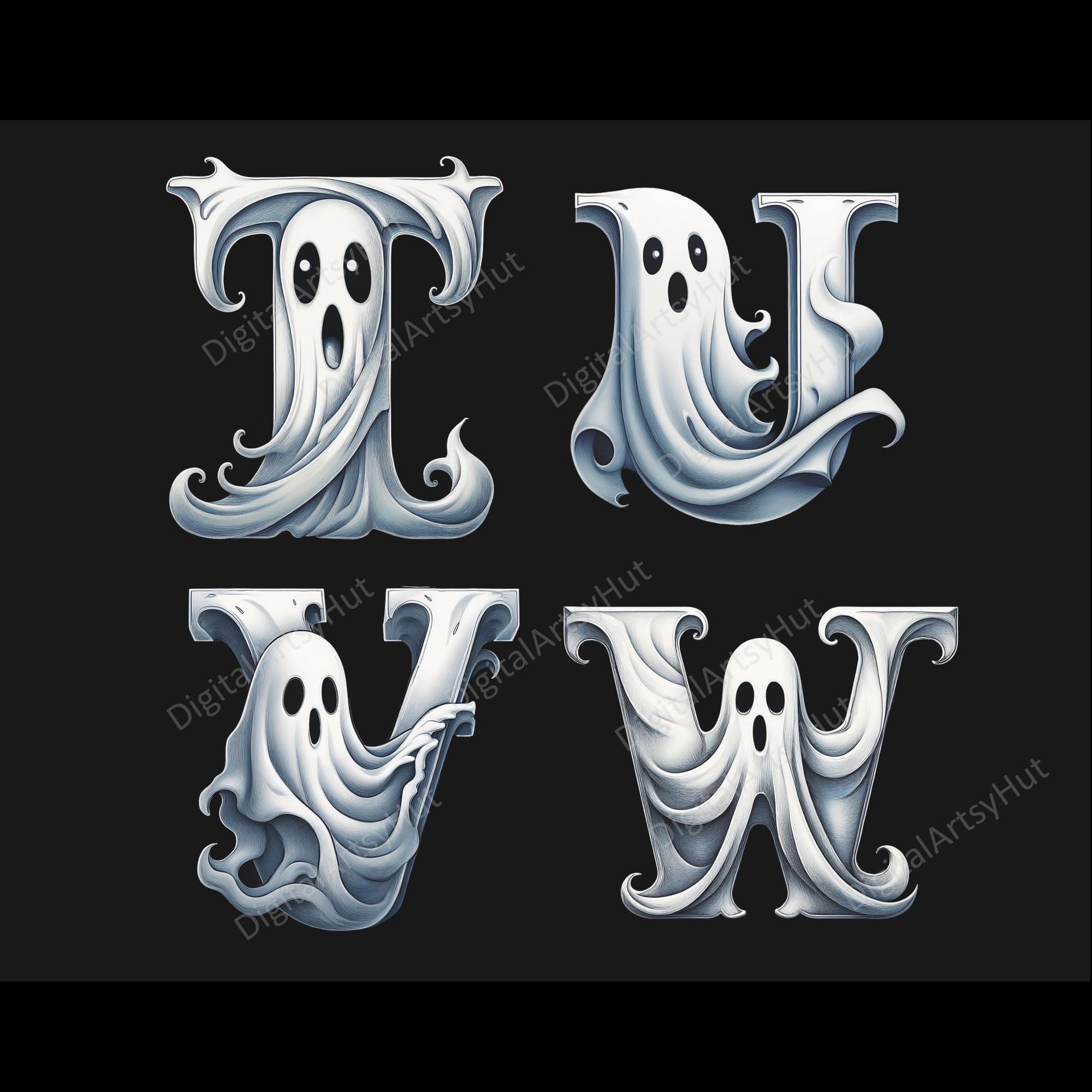Ghost Halloween Alphabet PNG — A–Z Spooky Uppercase Letters for ...