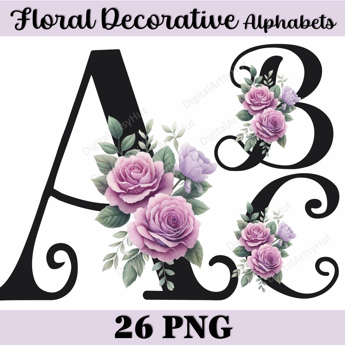 Watercolor Rose Floral Alphabet Clipart: Wedding Monogram Letters (PNG ...