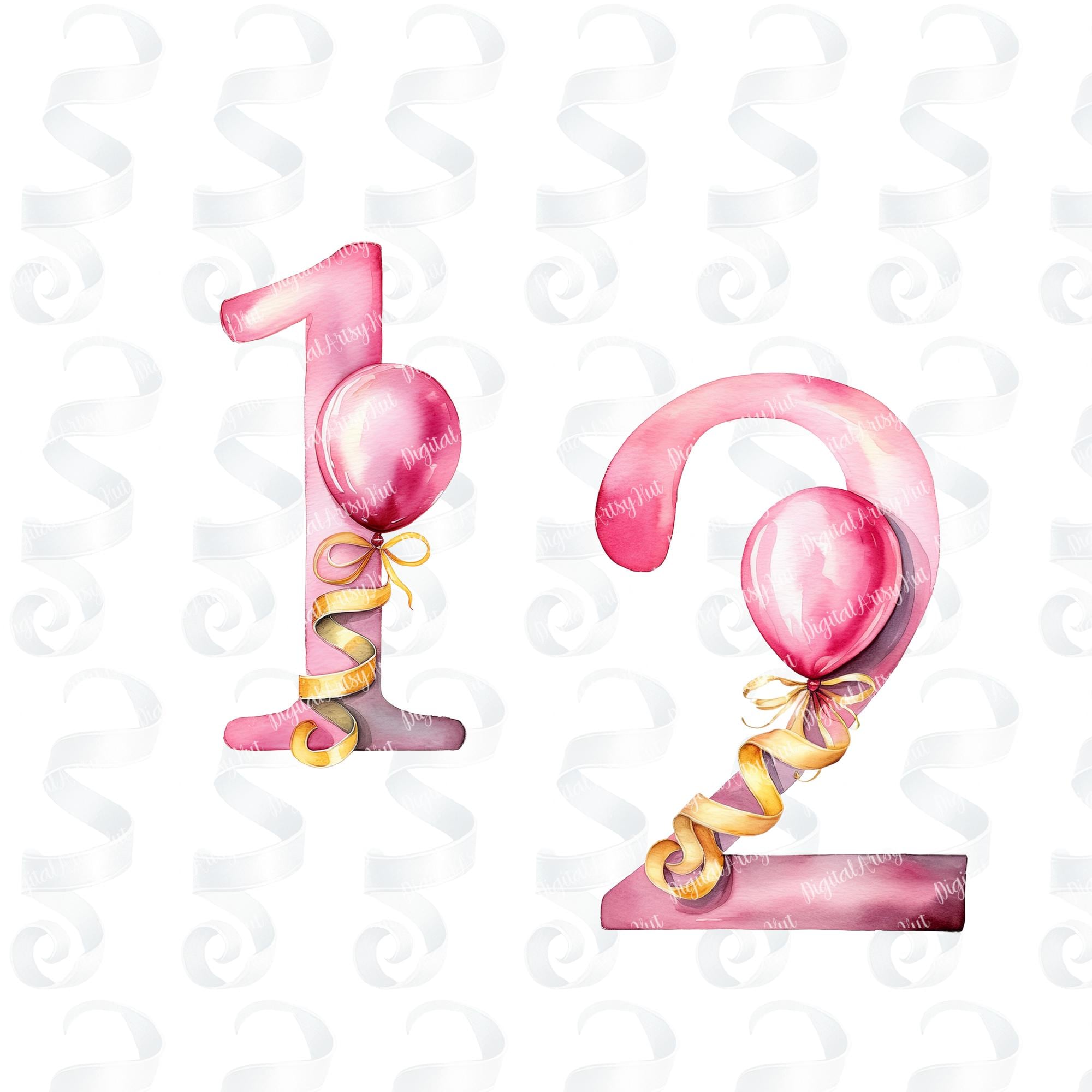 Watercolor Numbers Clipart With Watercolor Balloons. Birthday ...