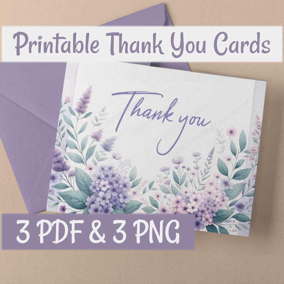 Floral Thank You Card Printable. Watercolor Thank You Note. Print at ...