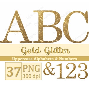 Golden Glitter Alphabets Numbers PNG. Gold Clipart Letters. Sublimation ...