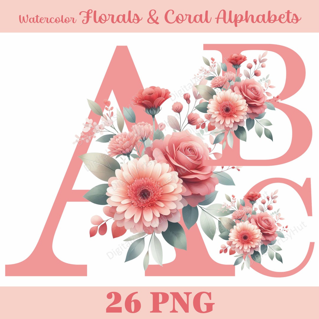 Floral Letter Alphabet Clipart Bundle With Watercolor Florals ...