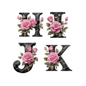 Floral Letter Clipart: Pink Watercolor Roses Alphabet (digital Download ...