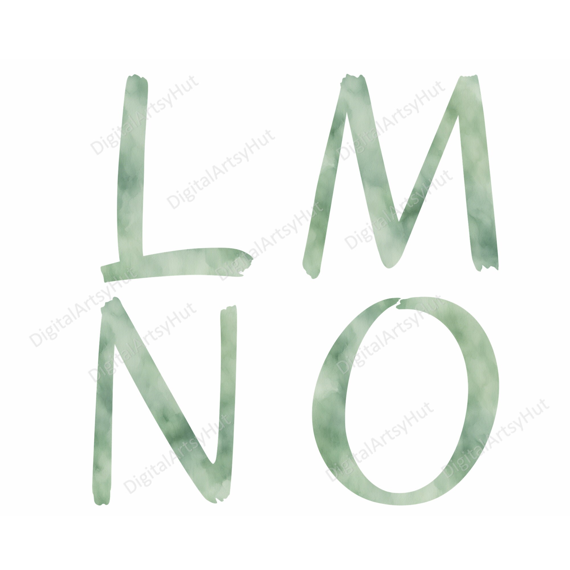 Watercolor Green Alphabet Clipart: Wedding Monogram Letters (digital ...