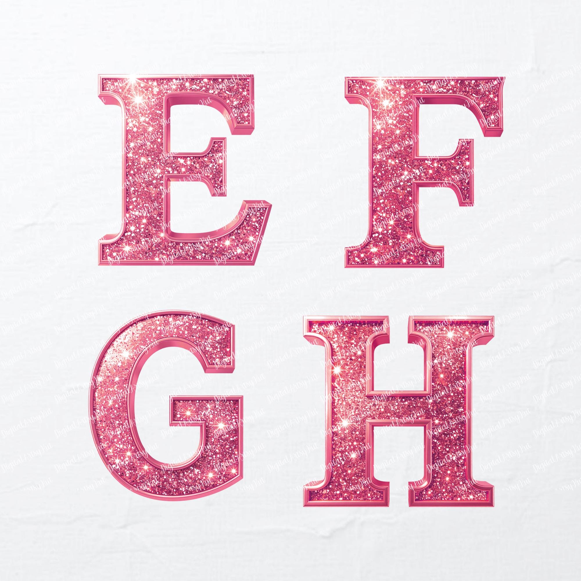 Pink Glitter Alphabet Clipart: PNG Letters for Sublimation (digital ...