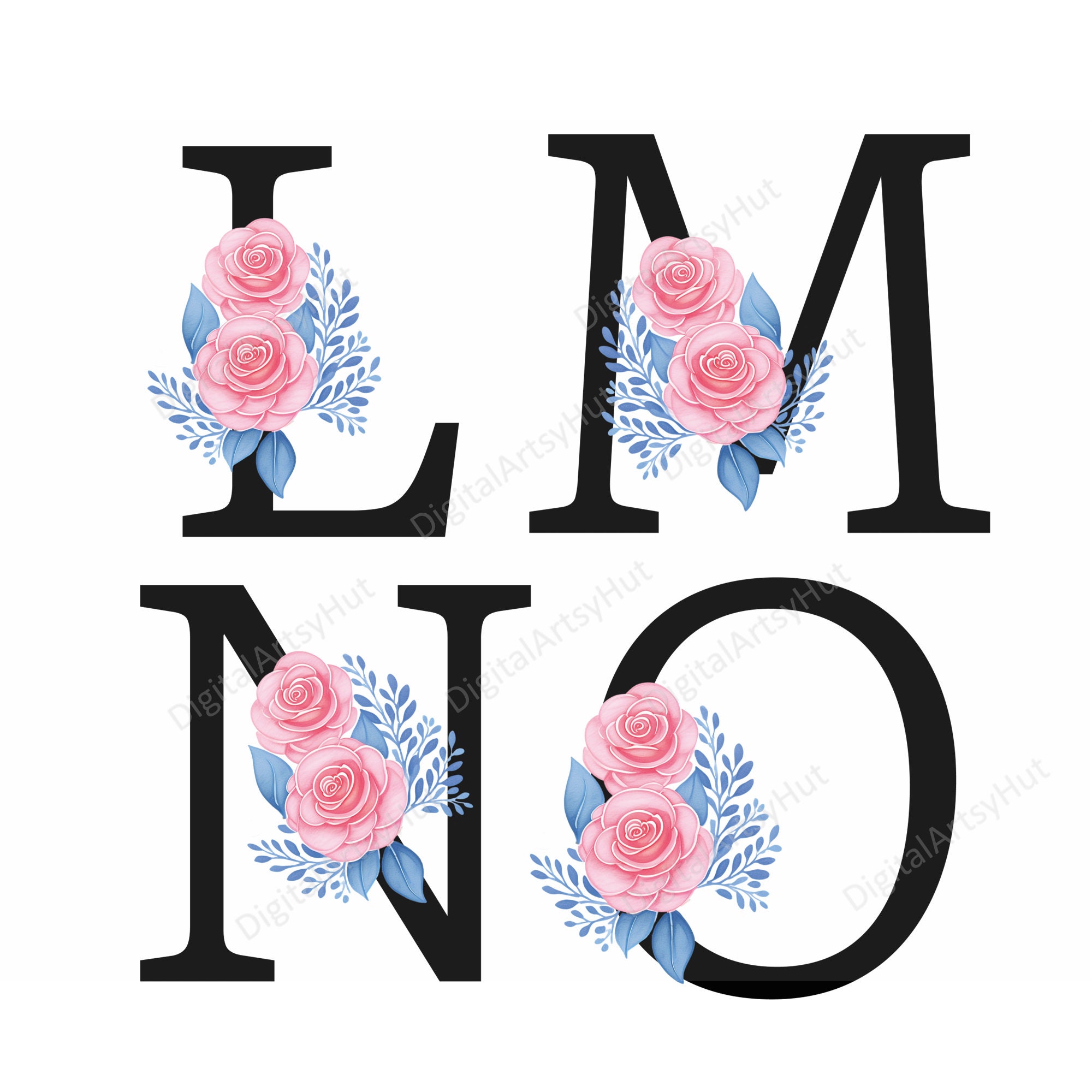 Floral Letter Clipart: Pink Watercolor Roses Alphabet (PNG Digital ...