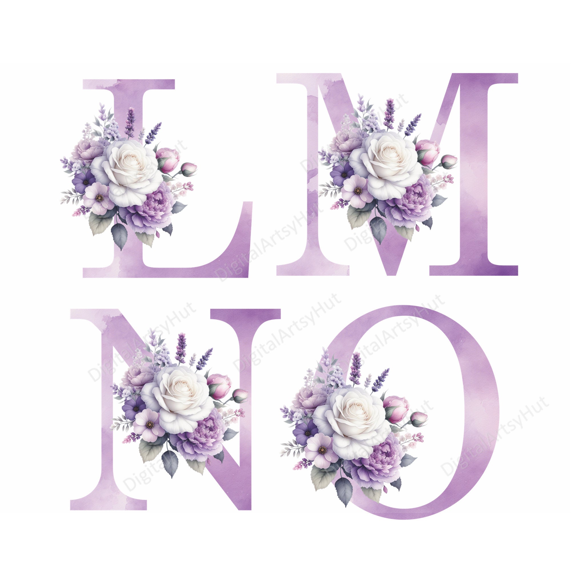 Watercolor Letter Alphabet Bundle Floral Letters Decorative Letters ...