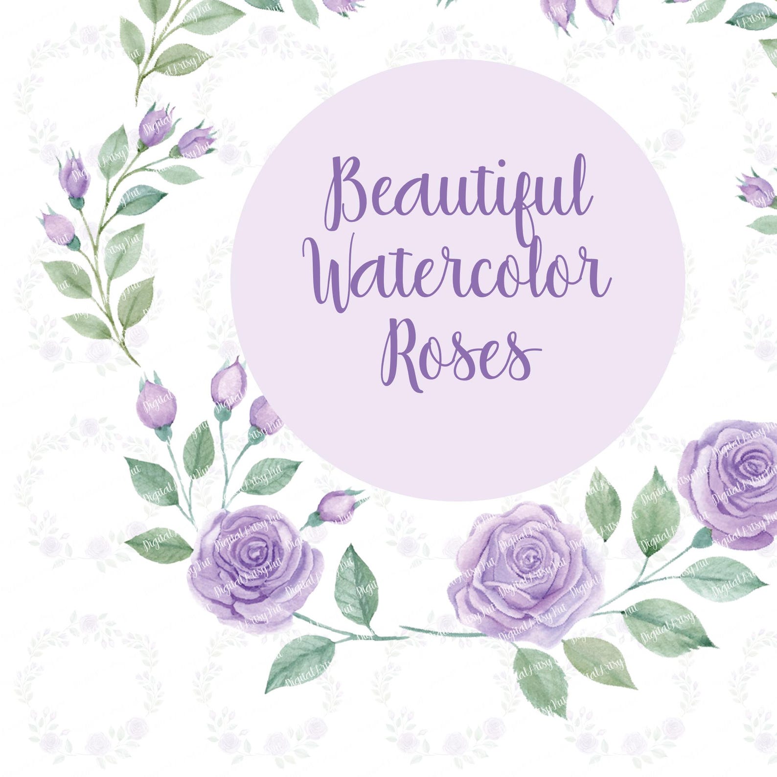 Purple Roses Border PNG & Frame Clipart. Lilac Roses Wreath, Watercolor ...