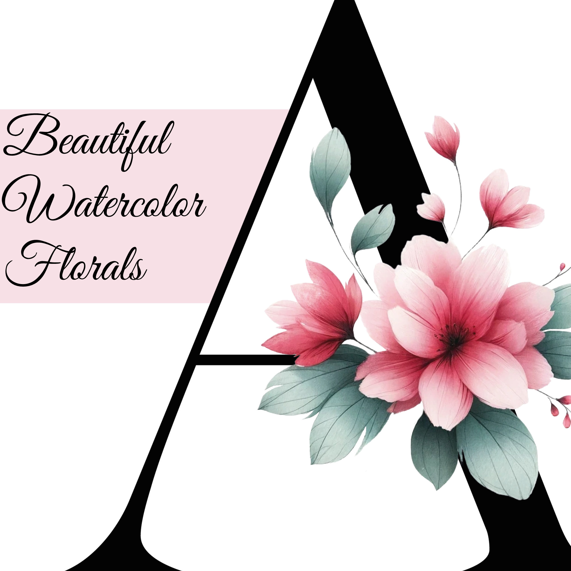 Floral Letter Clipart: Pink Watercolor Flower Alphabet (PNG Digital ...