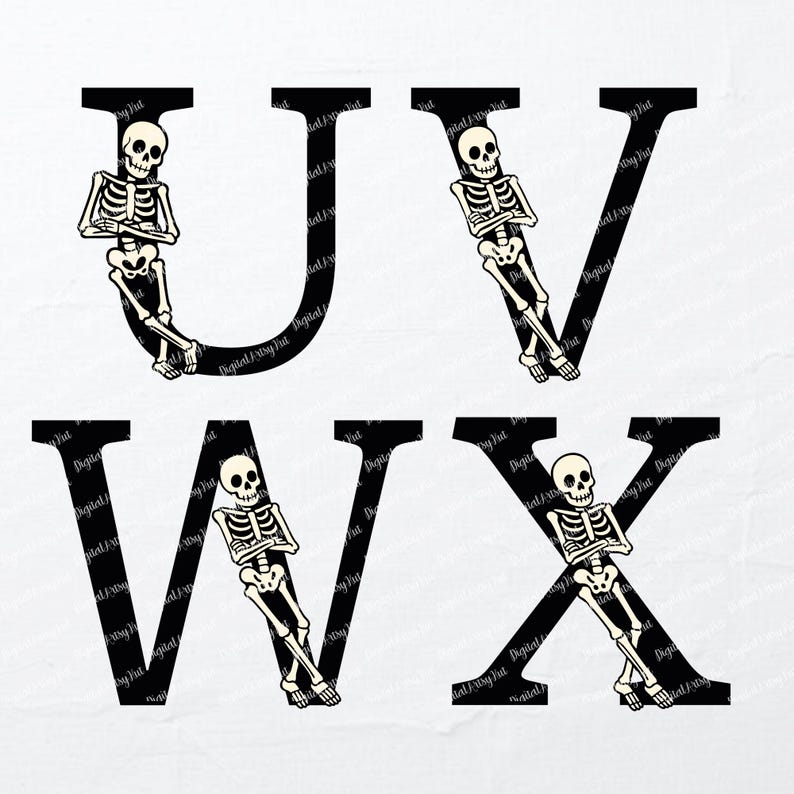 Skeleton Halloween Banner Letters: A-Z PNG Alphabet (digital Download ...