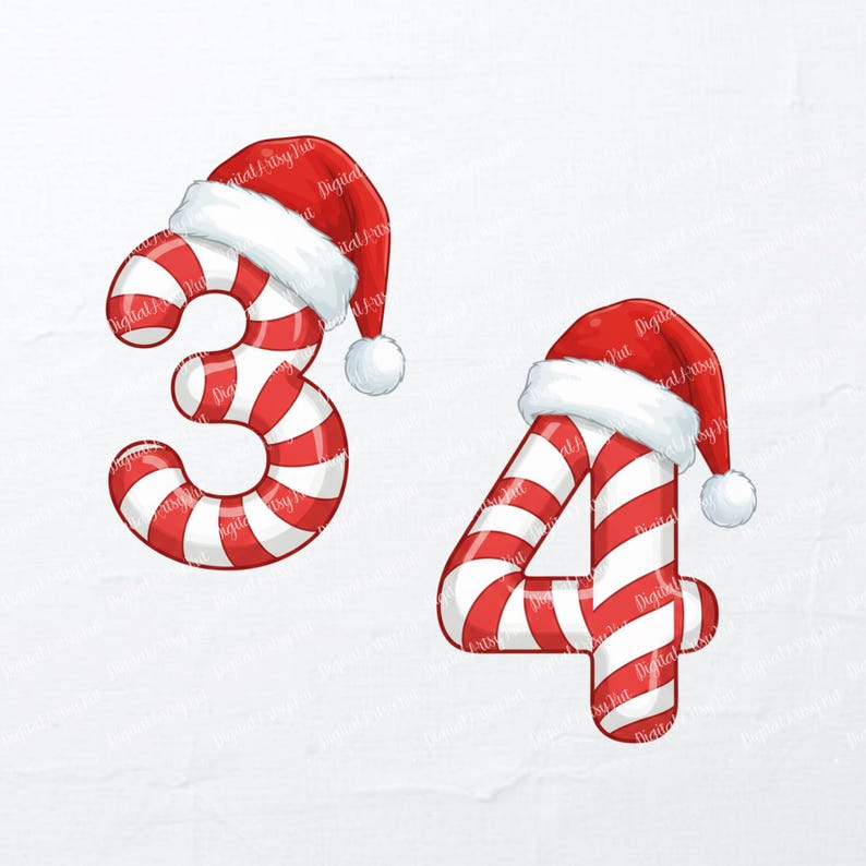 Christmas Candy Cane Numbers (0–9) PNG Set – Santa Hat Clipart, 300 DPI ...
