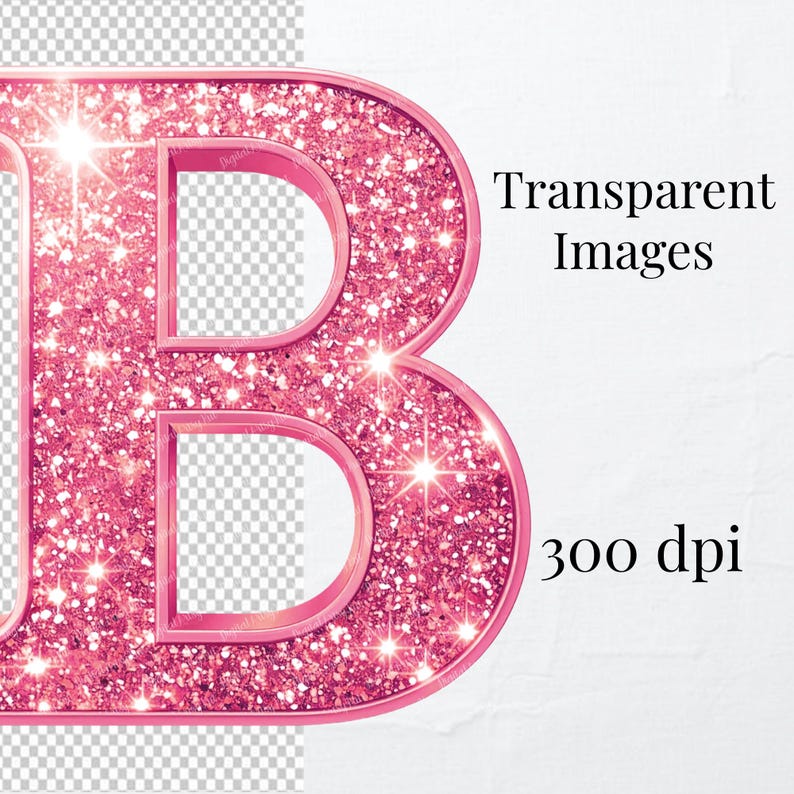Pink Glitter Alphabet Clipart: PNG Letters for Sublimation (digital ...