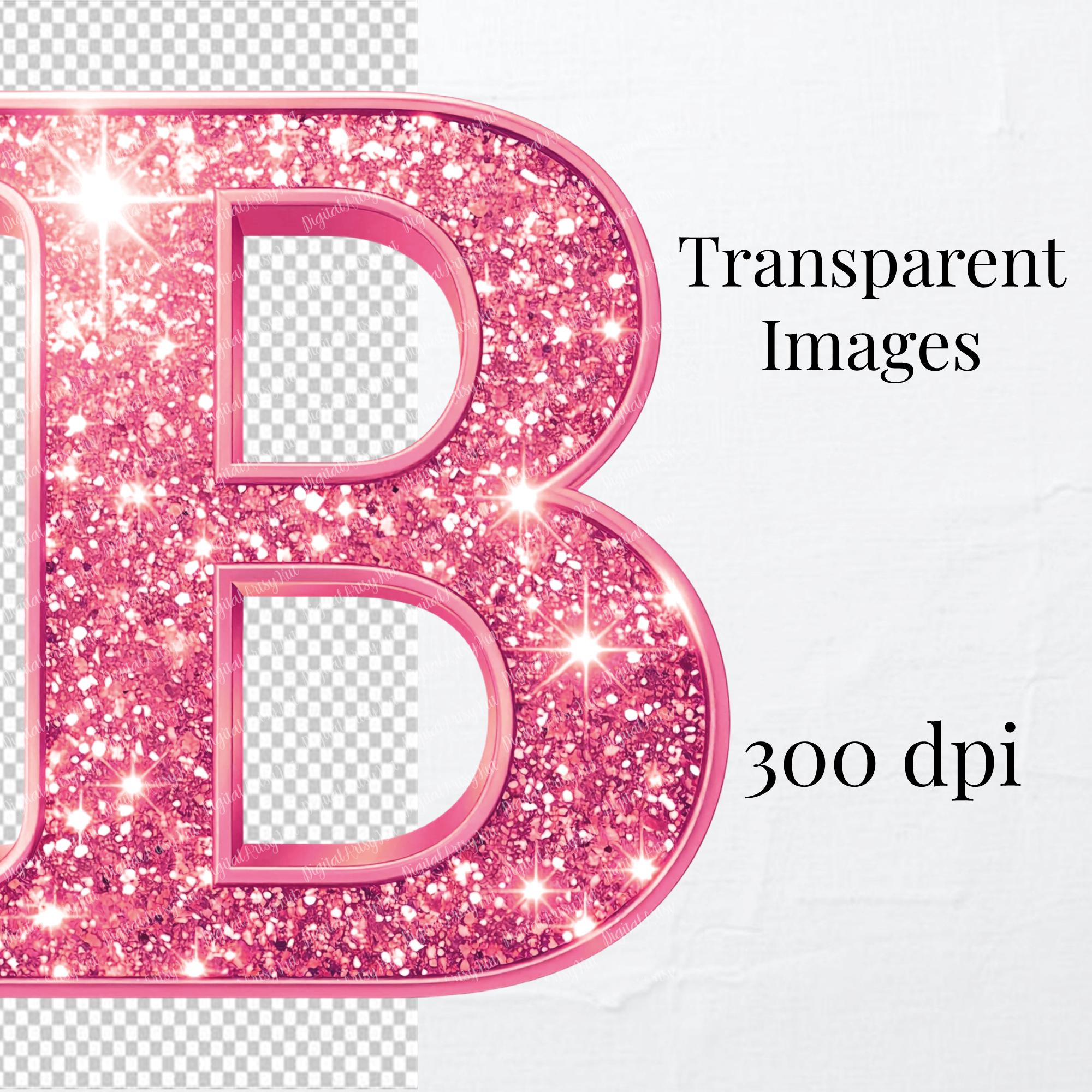 Pink Glitter Alphabet Clipart: PNG Letters for Sublimation (digital ...