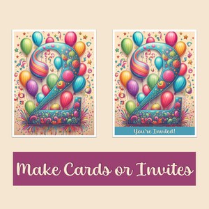 Second Birthday Number 2 Card Clipart Instant Download. Printable Card ...