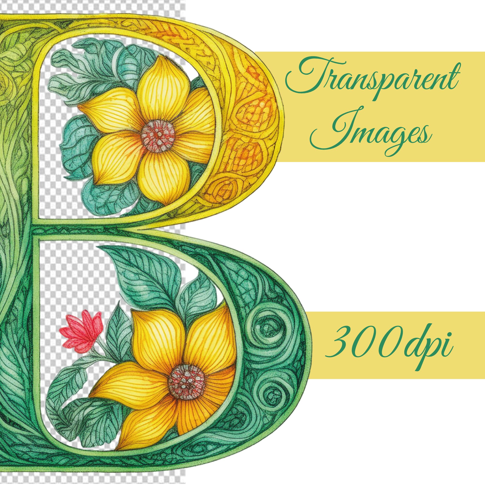 Floral Alphabet Clipart Bundle: Decorative PNG Letters (digital ...