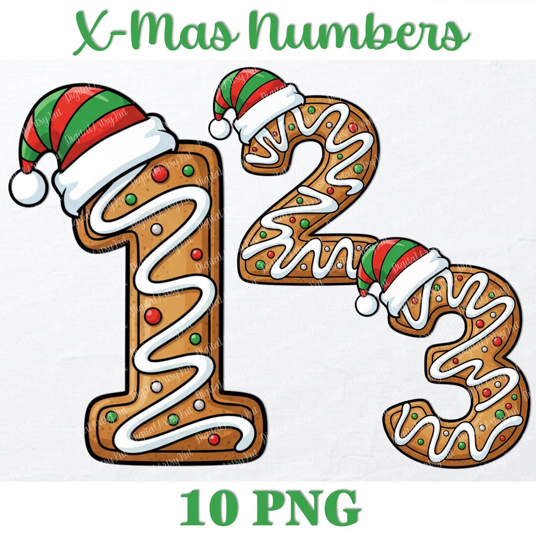 Gingerbread Christmas Numbers PNG 0–9 • Cookie Number Clipart • Cute X ...