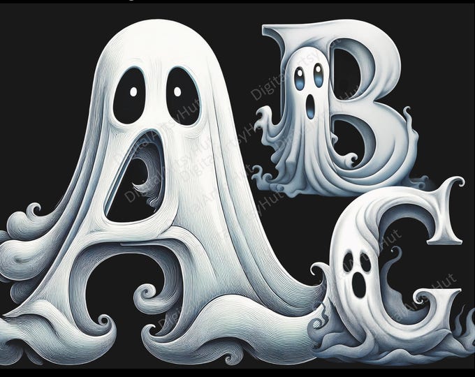 Printable Digital Alphabet Letters, Halloween Letters, Ghost Alphabet ...
