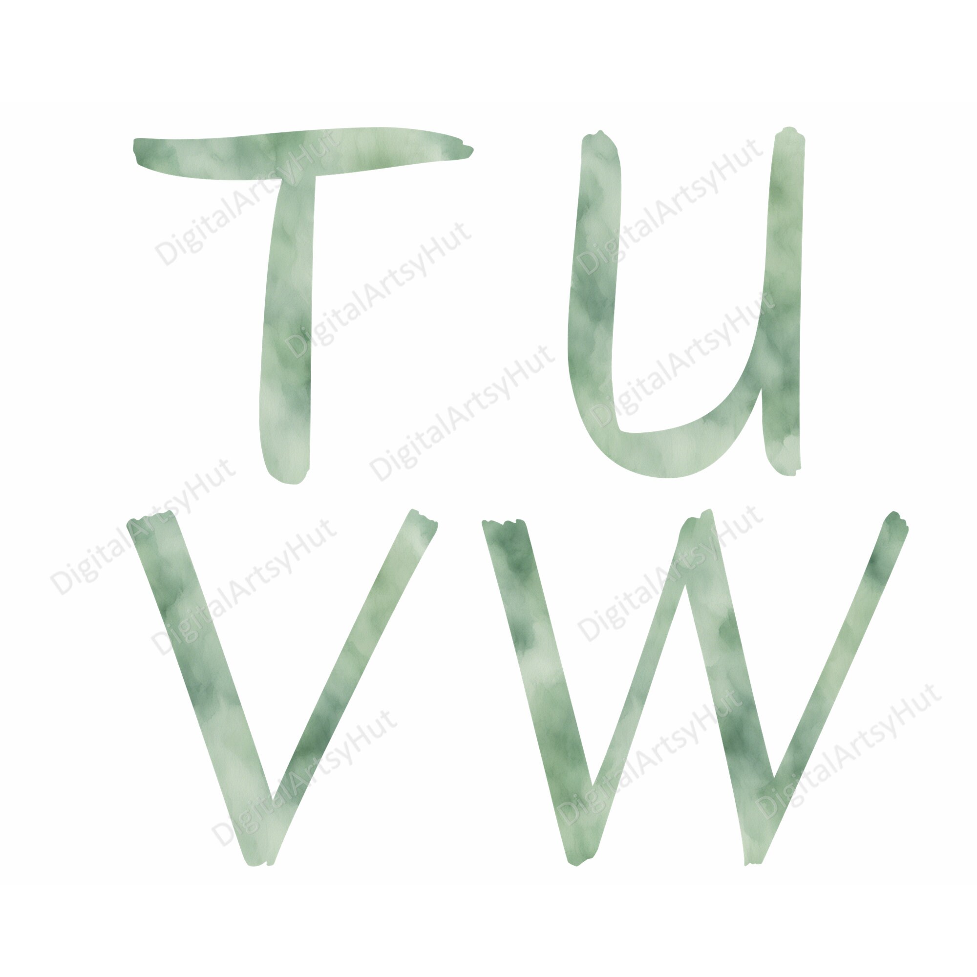 Watercolor Green Alphabet Clipart: Wedding Monogram Letters (digital ...