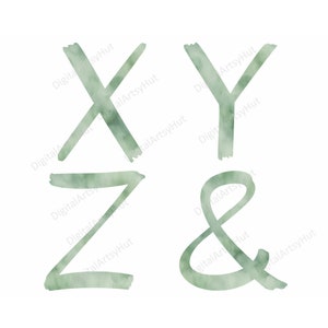 Watercolor Green Alphabet Clipart: Wedding Monogram Letters (digital ...
