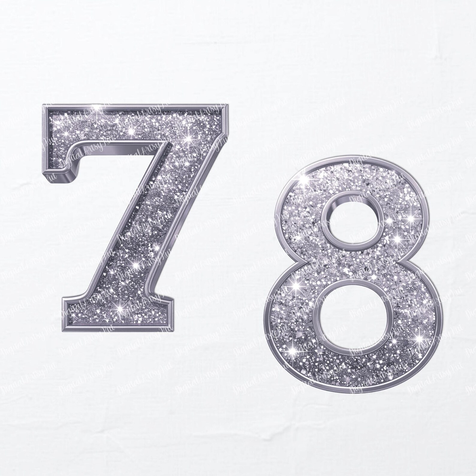 Silver Glitter Numbers Clipart: Printable Typography, Wedding DIY (PNG ...
