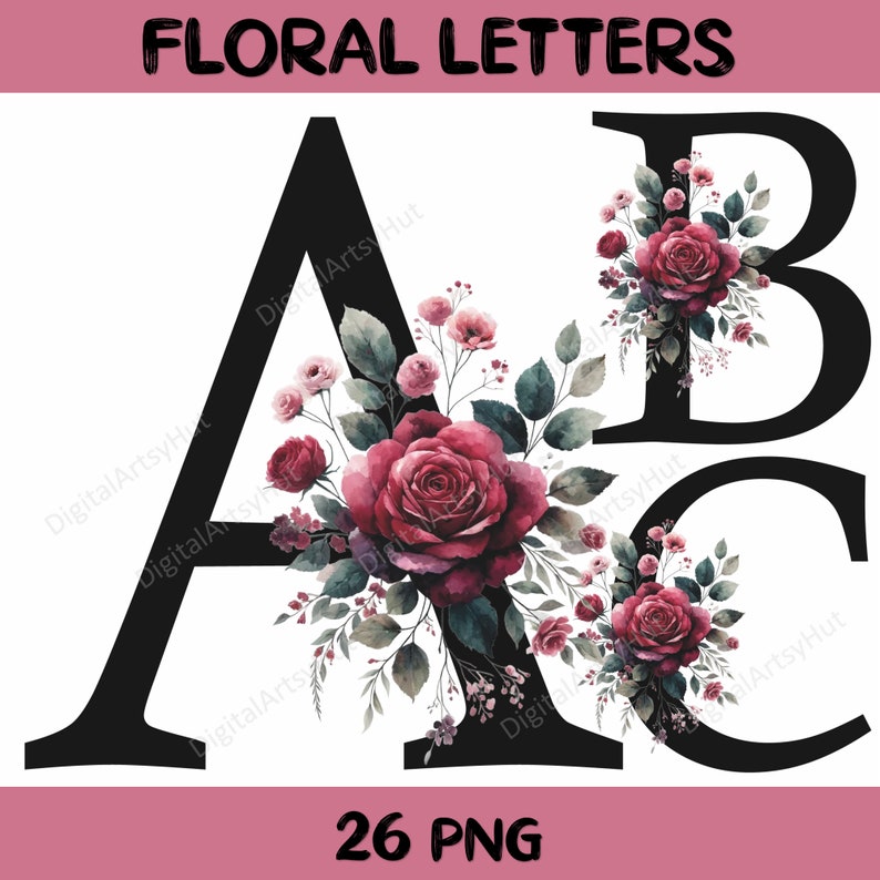 Watercolor Floral Letter Clipart Bundle: Wedding Monogram (PNG Digital ...
