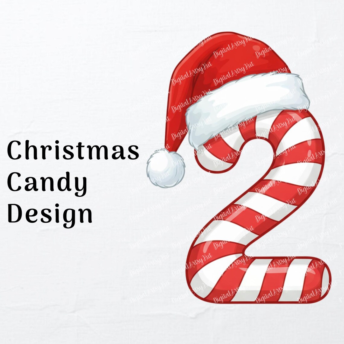Christmas Candy Cane Numbers (0–9) PNG Set – Santa Hat Clipart, 300 DPI ...