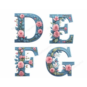 Floral Letters Uppercase Alphabet PNG Bundle. 3d Letters Decorative ...
