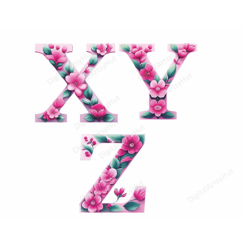 Floral Alphabet PNG Bundle. Watercolor Pink Floral Letters Decorative ...