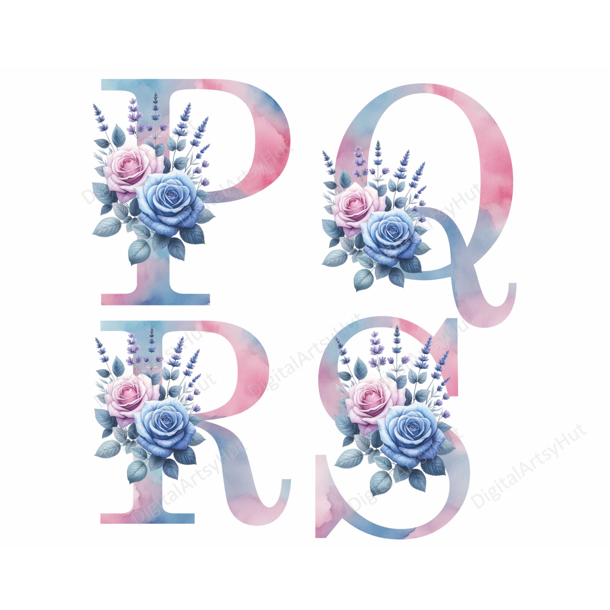 Watercolor Alphabet PNG Bundle Floral Letters Decorative Letters ...
