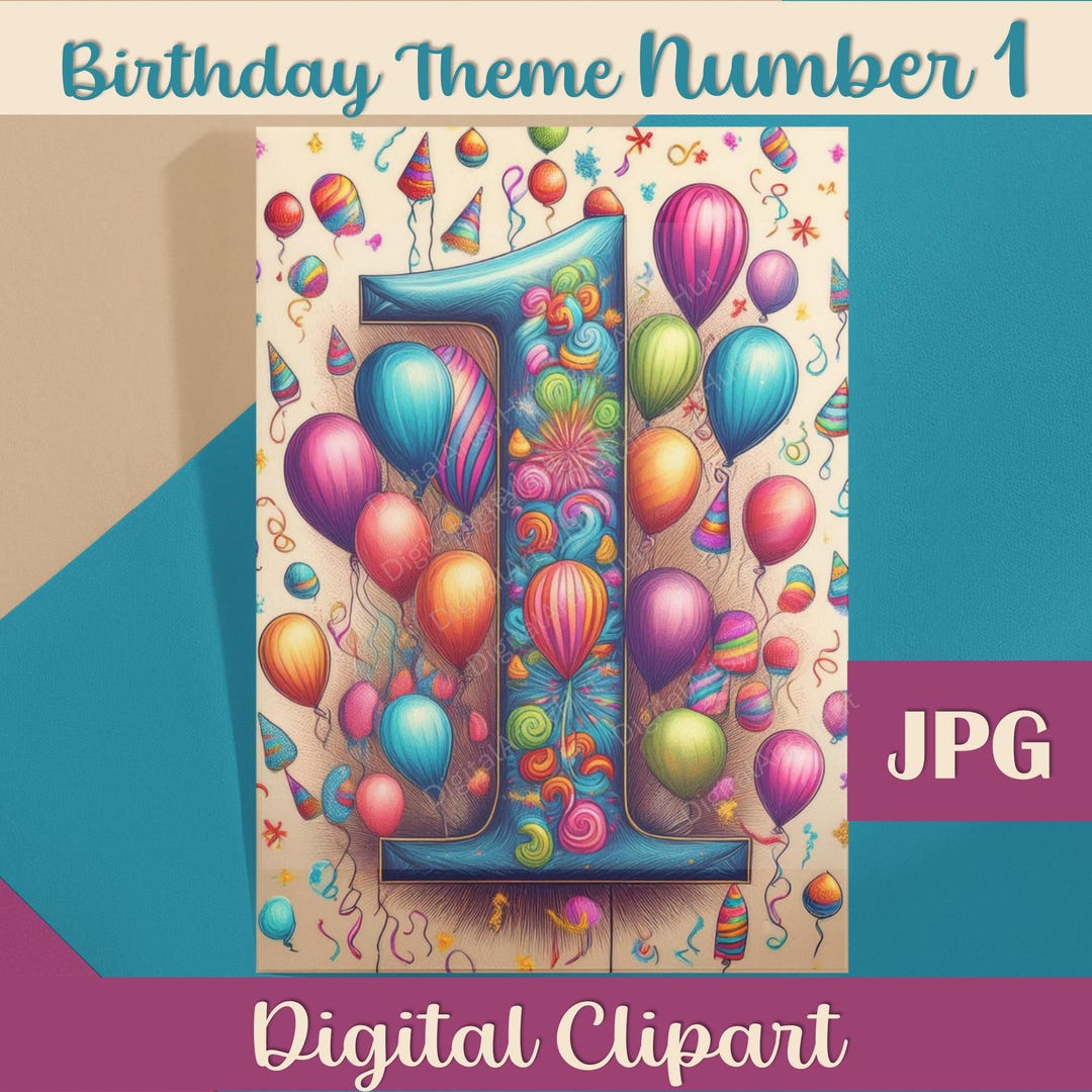 First Birthday Number 1 Card Clipart Instant Download. Printable Card ...