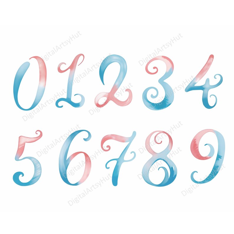 Watercolor Alphabet and Number Clipart. Blue & Coral PNG, Wedding ...