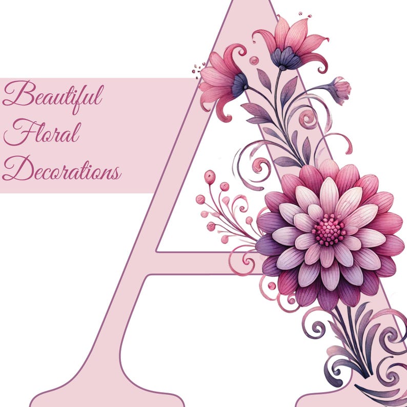 Floral Alphabet Clipart Bundle: Pink Flower Letters (PNG Digital ...
