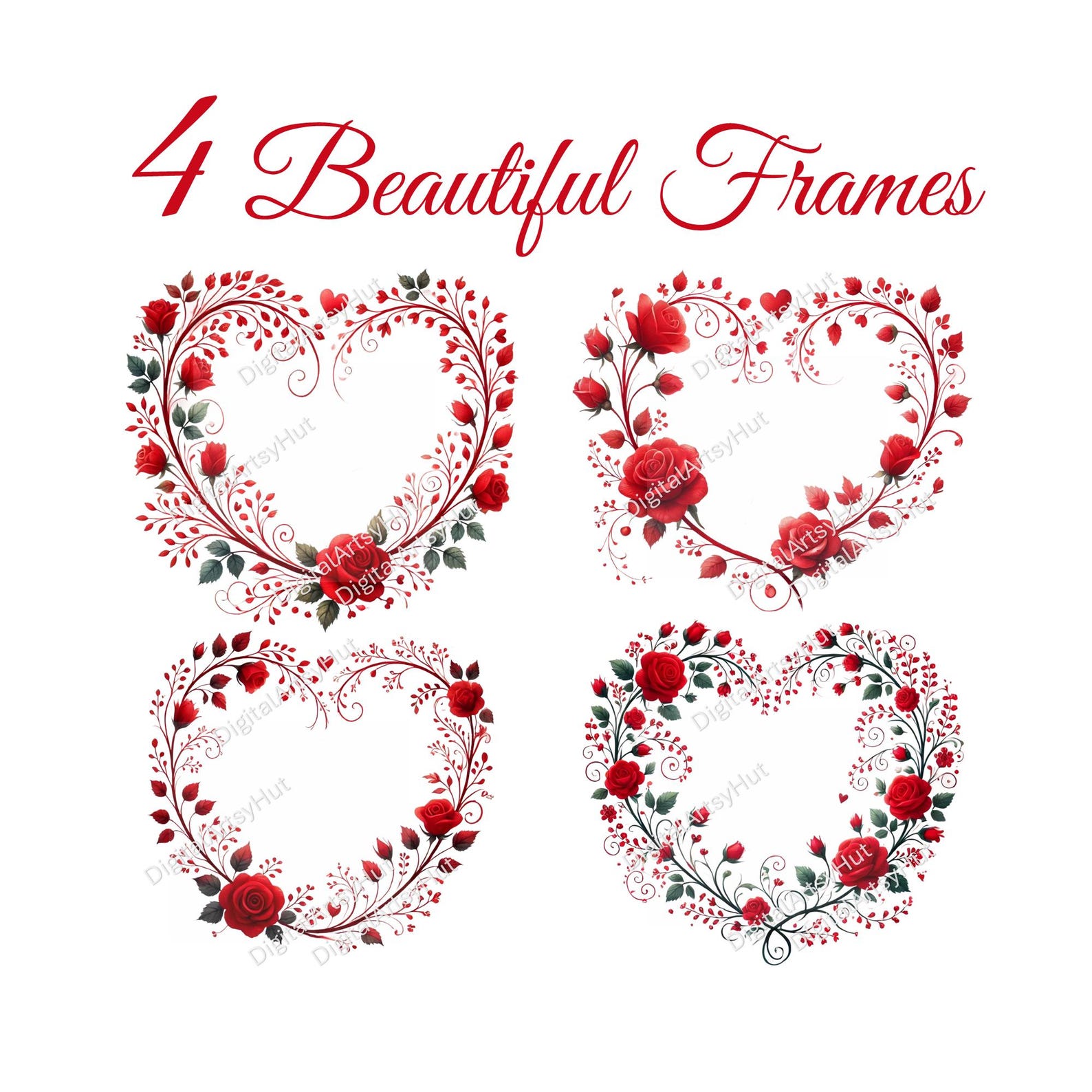 Floral Heart Clipart Flower Frame Border PNG - Valentine Heart Frames ...