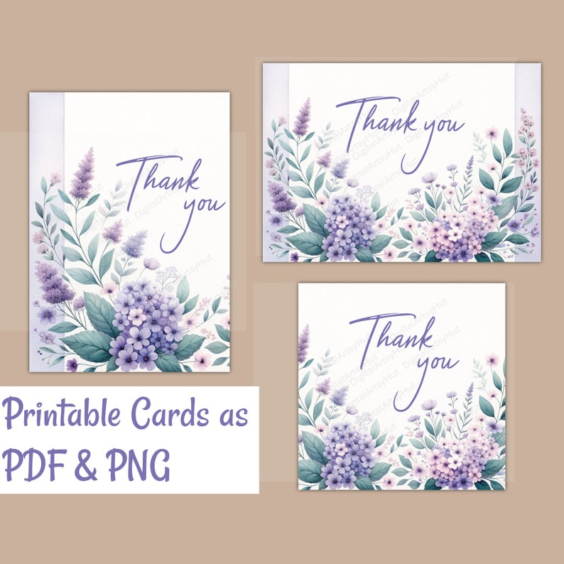 Floral Thank You Card Printable. Watercolor Thank You Note. Print at ...