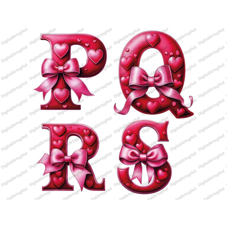 Valentines Watercolor Alphabets Bundle. Valentines Heart Letters PNG ...